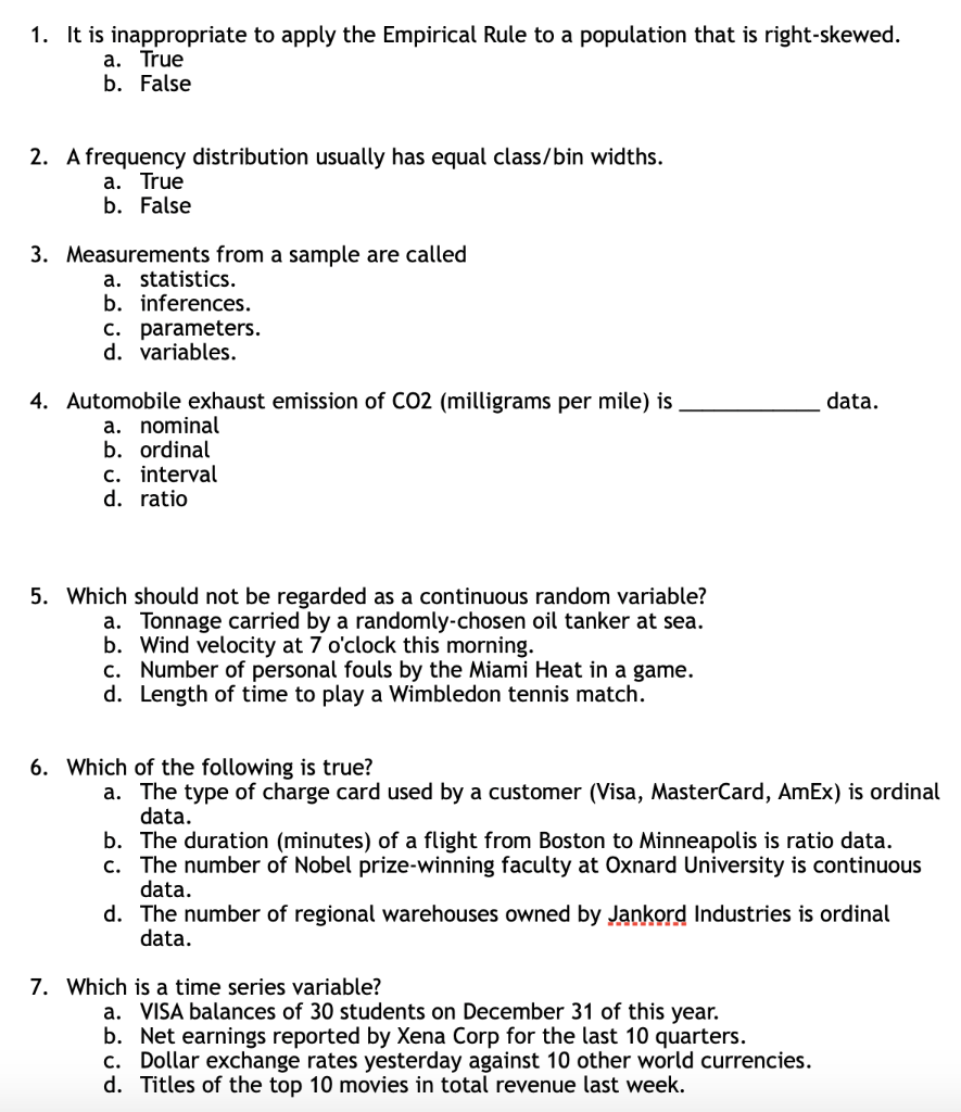 Solved 1. It is inappropriate to apply the Empirical Rule to | Chegg.com