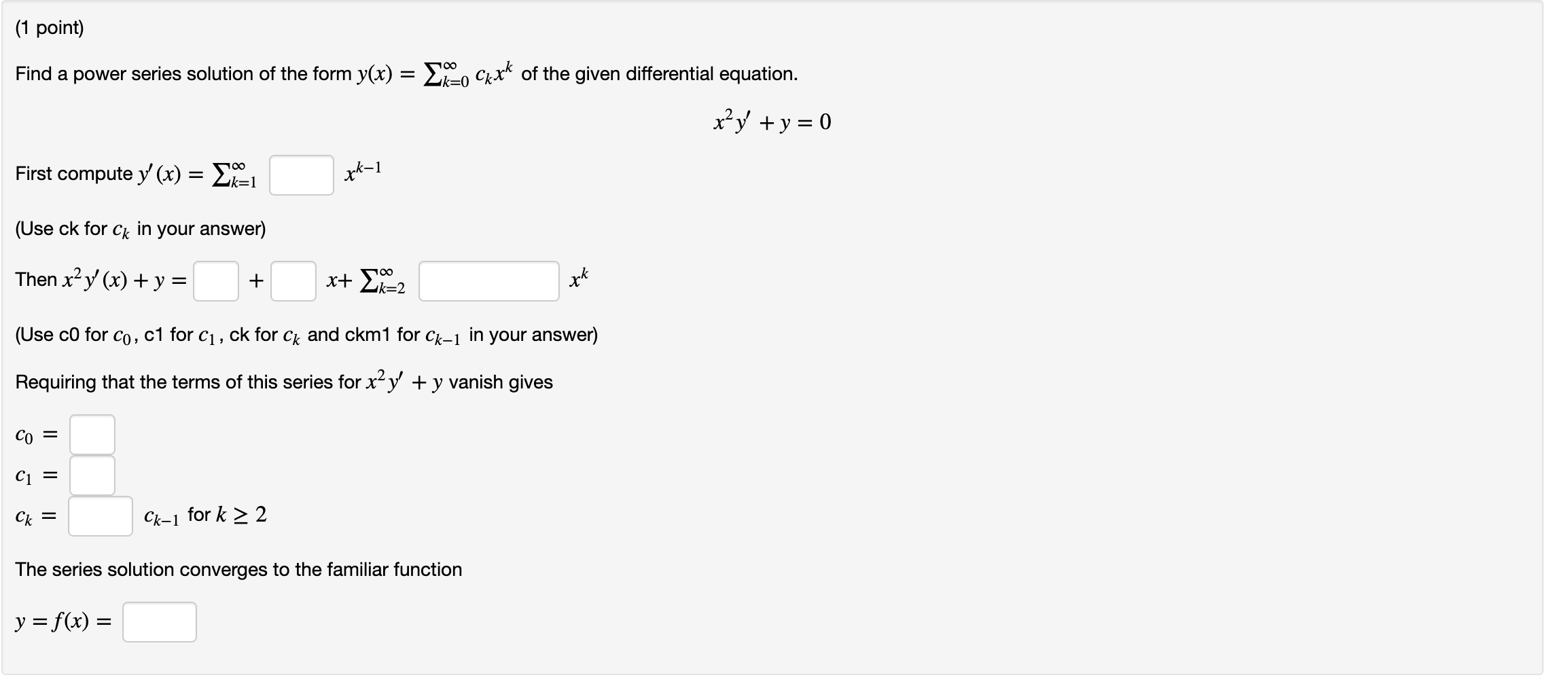 Solved (1 point) Find a power series solution of the form | Chegg.com