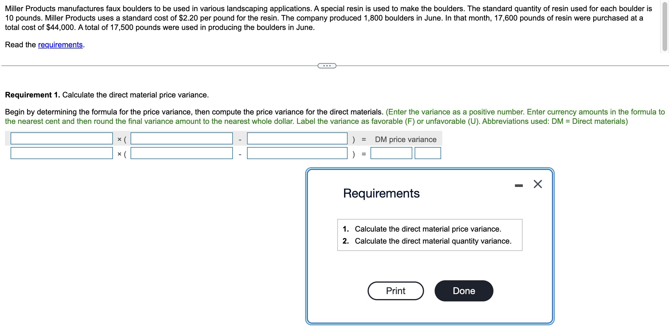 Solved Requirement 1. ﻿Calculate the direct material price | Chegg.com