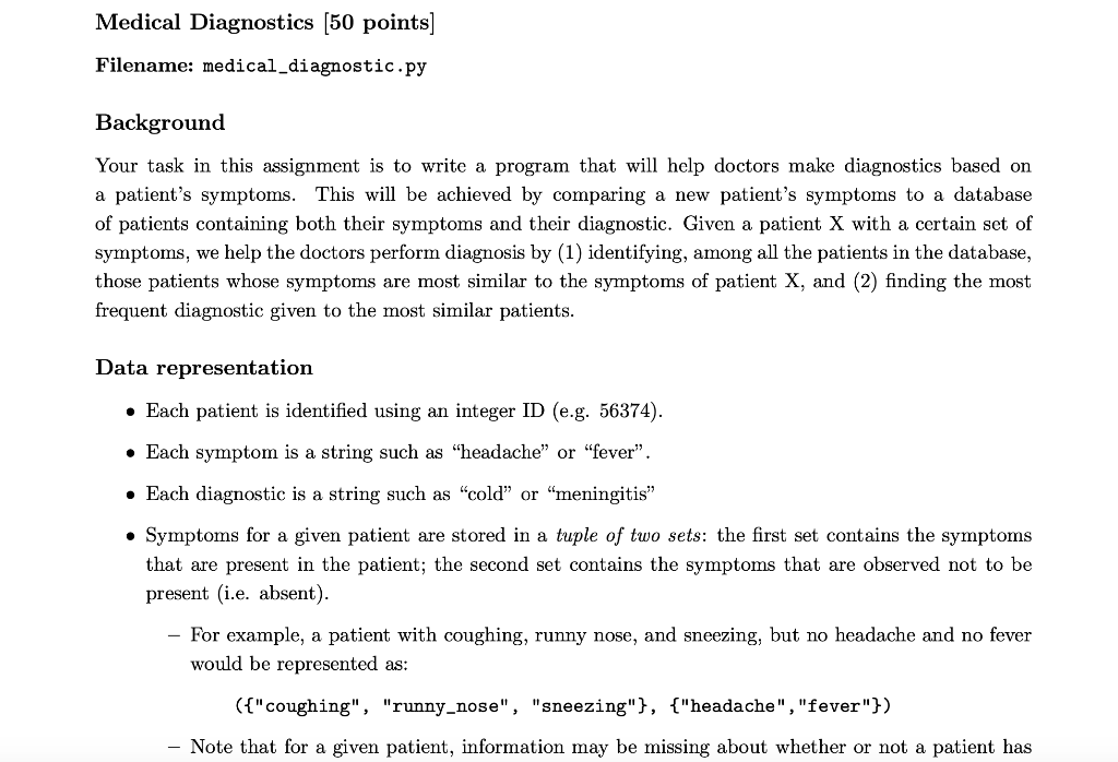 Solved Medical Diagnostics (50 points] Filename: medical | Chegg.com
