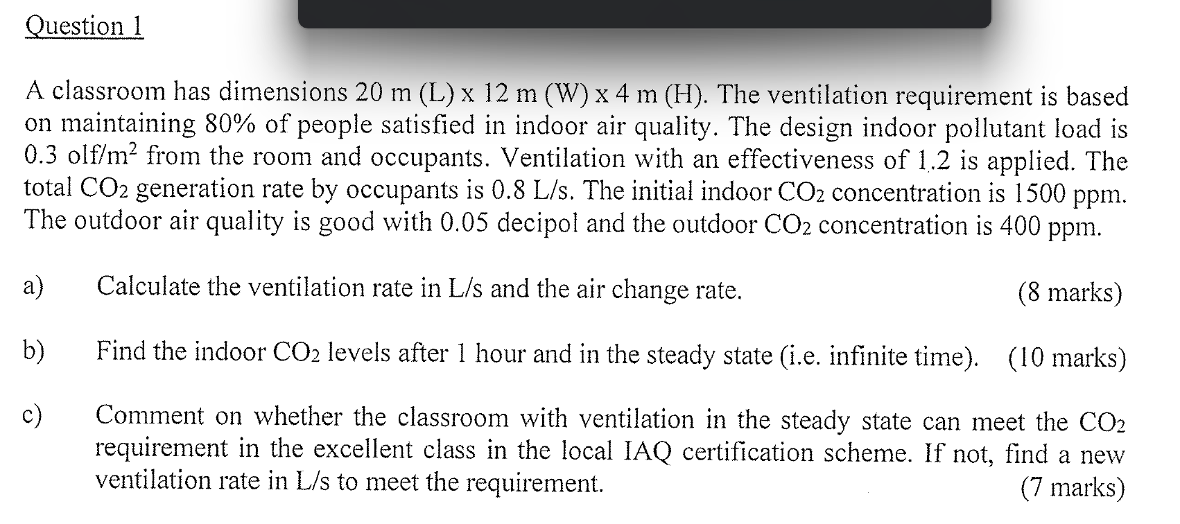 Solved A classroom has dimensions 20 m( L)×12 m( W)×4 m(H). | Chegg.com