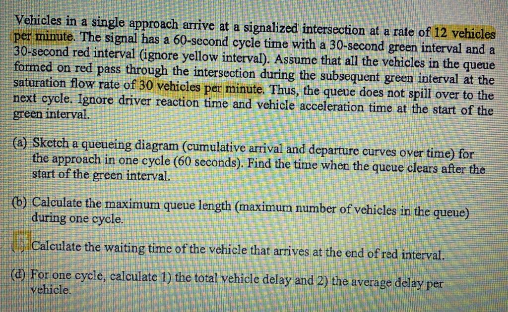 Solved Vehicles in a single approach arrive at a signalized | Chegg.com