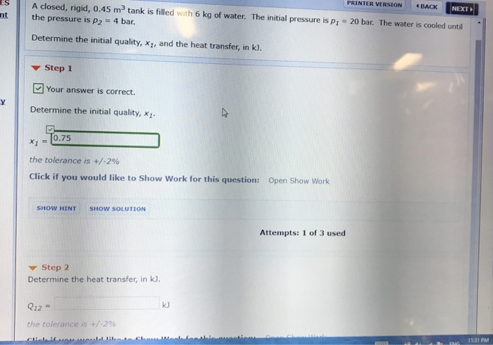 Solved S A closed, rigid, 0.45 m3 tank is filled with 6 kg | Chegg.com