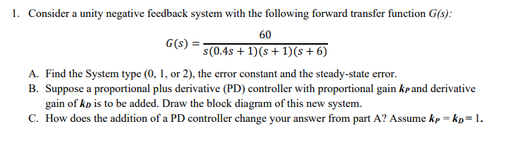 Solved Consider a unity negative feedback system with the | Chegg.com