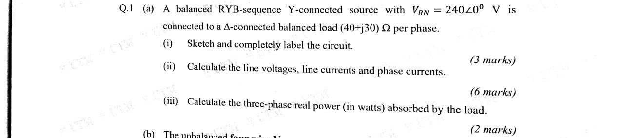 Solved Q.1 (a) A balanced RYB-sequence Y-connected source | Chegg.com
