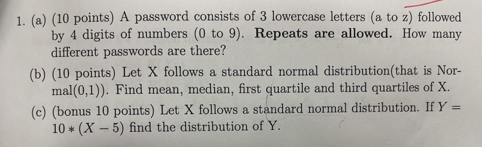 Solved 1. (a) (10 points) A password consists of 3 lowercase | Chegg.com