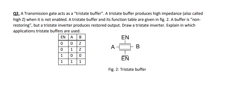 Solved Q2. A Transmission gate acts as a "tristate buffer". | Chegg.com