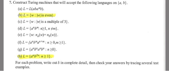 Solved 7. Construct Turing machines that will accept the | Chegg.com
