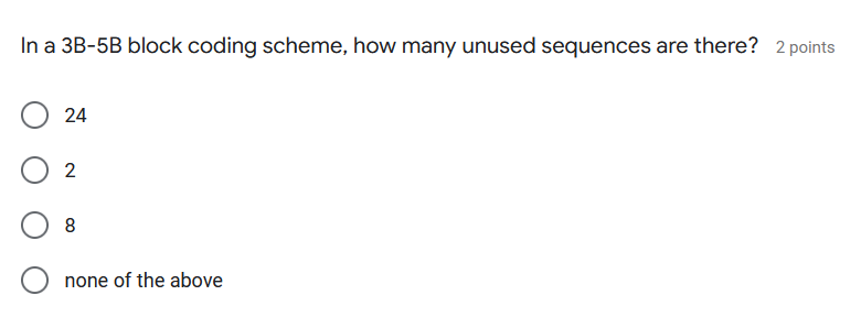 Solved In a 3B-5B block coding scheme, how many unused | Chegg.com