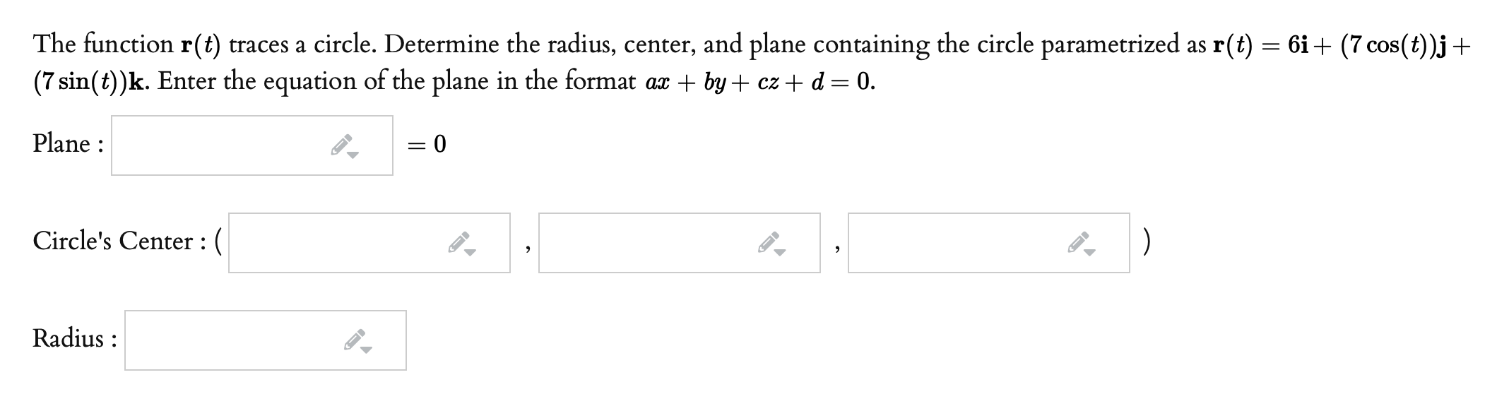 Solved The function r(t) traces a circle. Determine the | Chegg.com