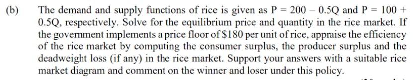 Solved The demand and supply functions of rice is given as | Chegg.com