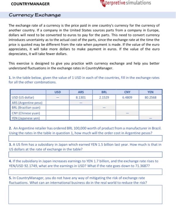 Solved nterpretive simulations COUNTRYMANAGER Currency | Chegg.com