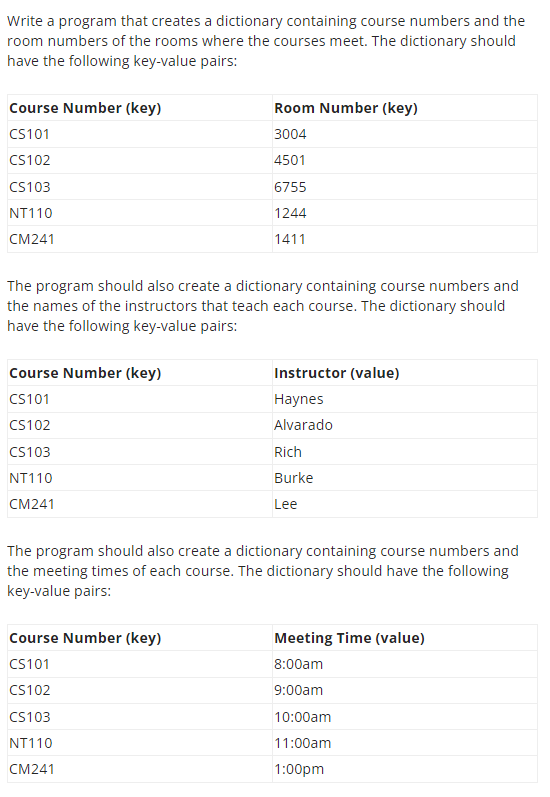 Solved Write a program that creates a dictionary containing | Chegg.com