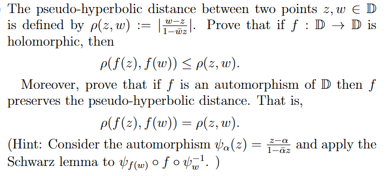 Solved The pseudo-hyperbolic distance between two points | Chegg.com