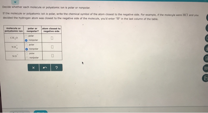 Solved Decide Whether Each Molecule Or Polyatomic Ion Is