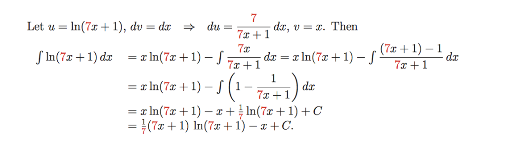 Solved Why is the integral of (1/(7x+1)) = to ((1/7) ln | Chegg.com