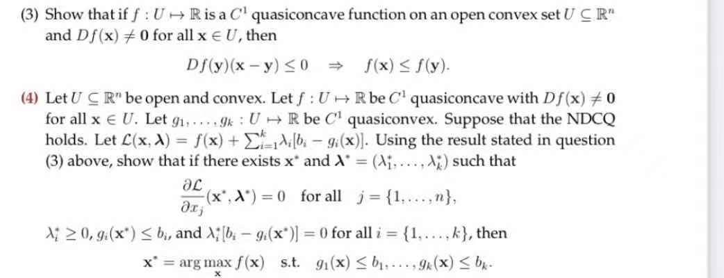 Solved (3) Show that if f:U Ris a C quasiconcave function on | Chegg.com