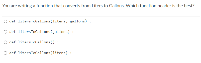 Solved You are writing a function that converts from Liters | Chegg.com