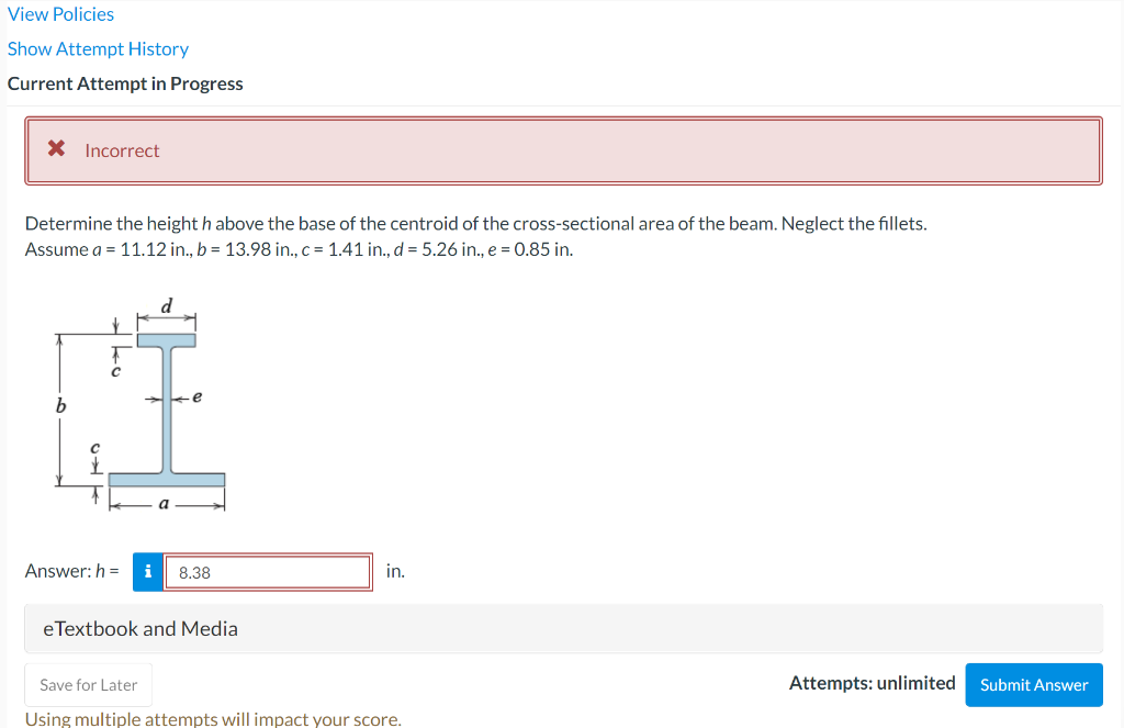 Solved Determine the height h above the base of the centroid | Chegg.com