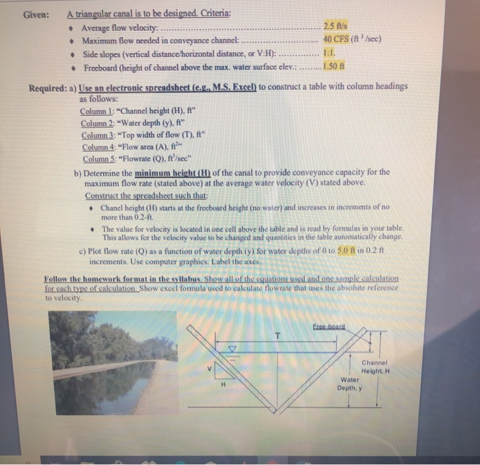 A triangular canal is to be designed. Criteria: | Chegg.com