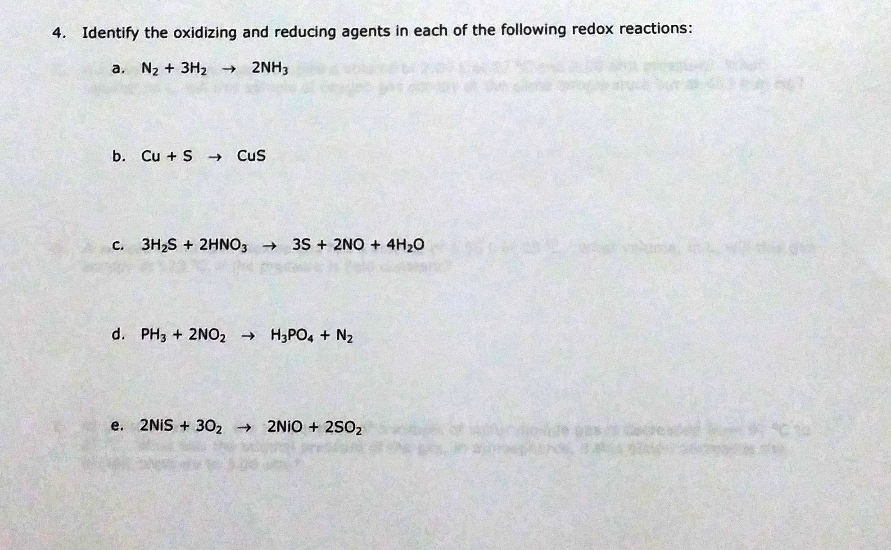 Solved 4. Identify the oxidizing and reducing agents in each | Chegg.com