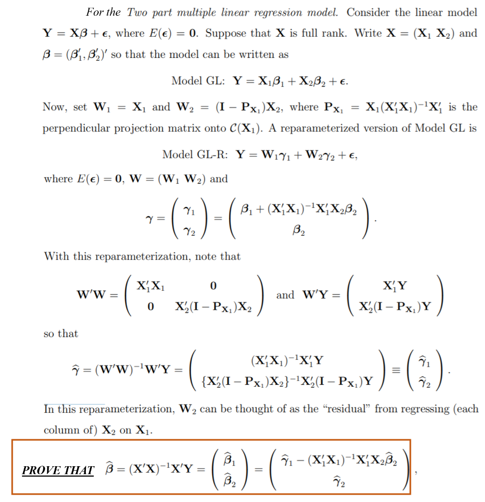 For The Two Part Multiple Linear Regression Model 7043