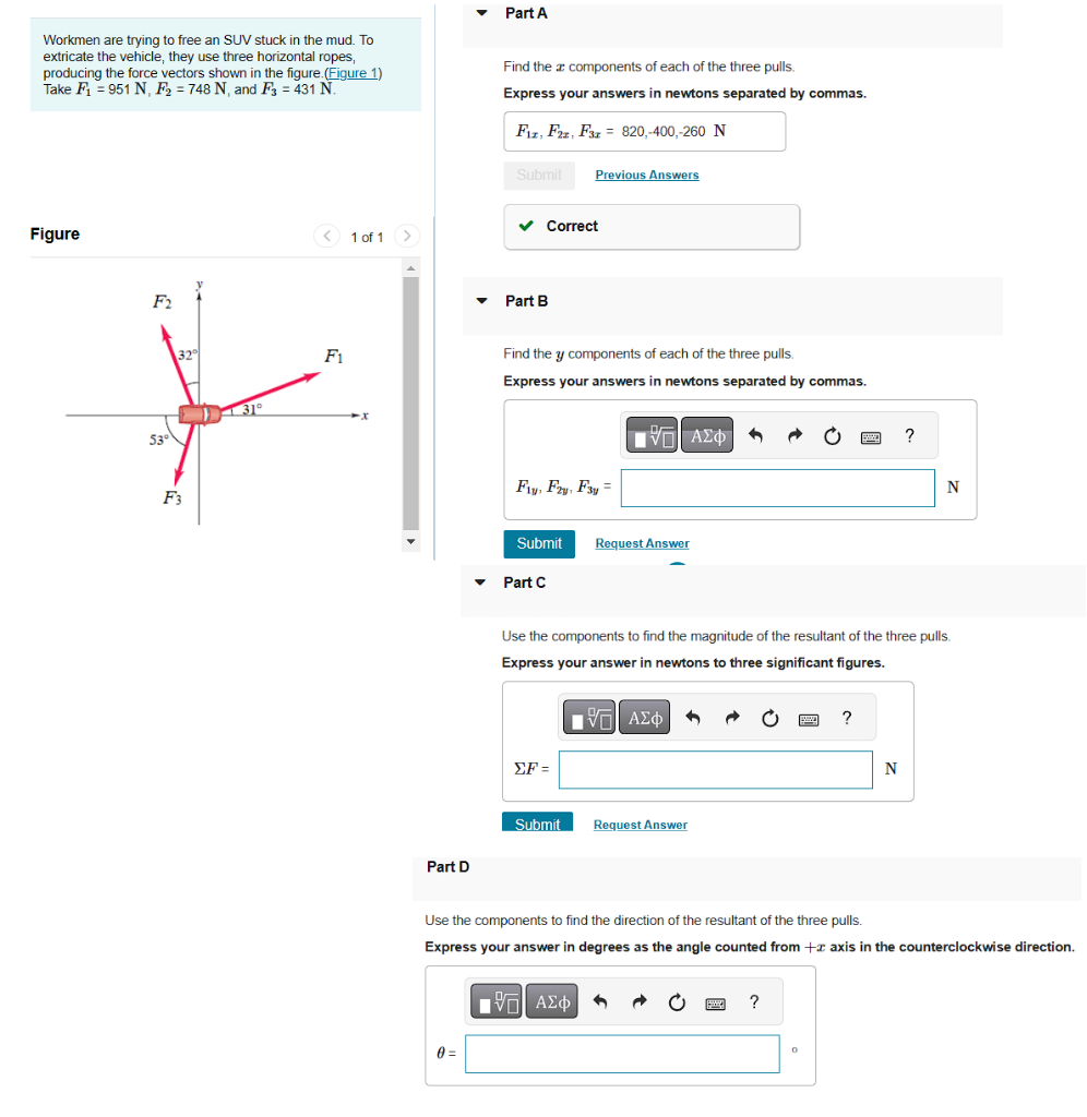 Solved Workmen are trying to free an SUV stuck in the mud. | Chegg.com