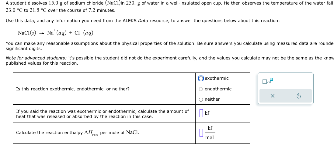 Solved A student dissolves 15.0g ﻿of sodium chloride (NaCl) | Chegg.com