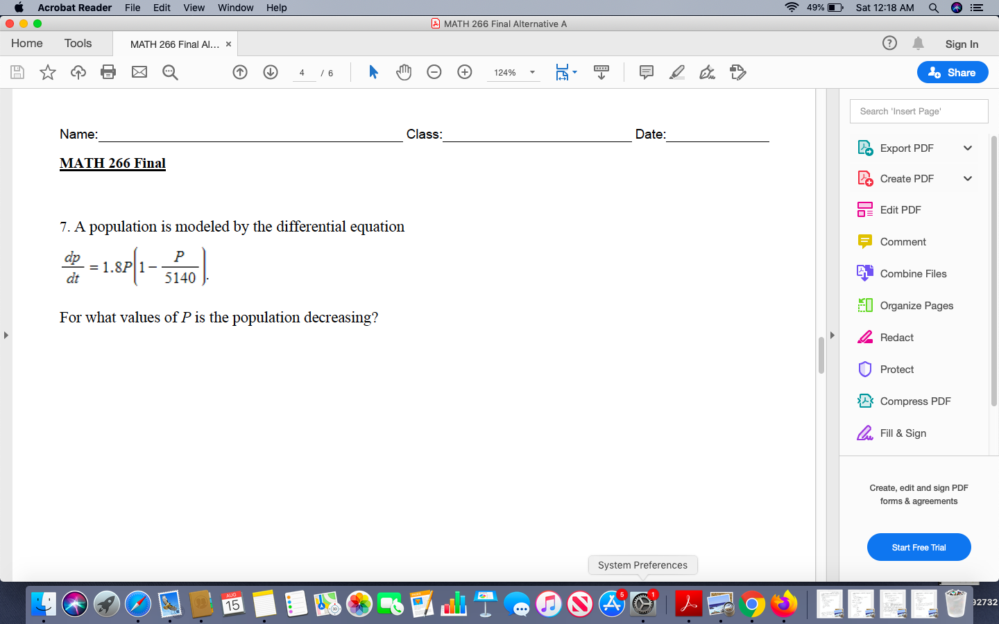 Solved Acrobat Reader File Edit View Window Help 49%O Sat | Chegg.com