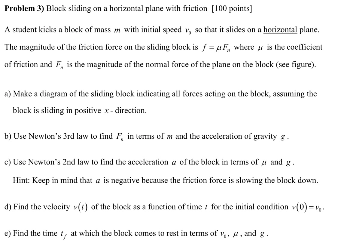 Solved Problem 3) Block sliding on a horizontal plane with | Chegg.com