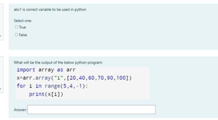 Solved abci is correct variable to be used in python Select | Chegg.com