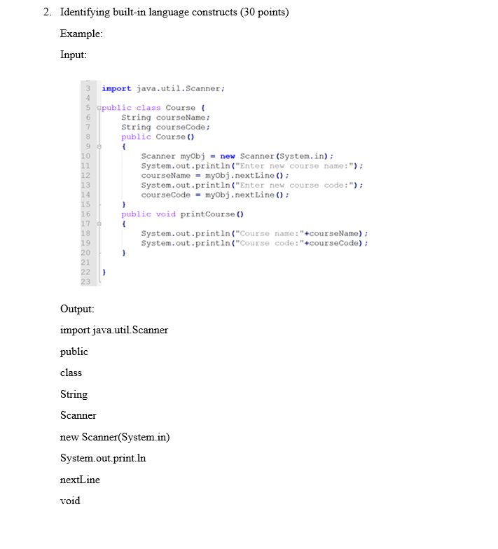Output: Methods: public void createCourses() between | Chegg.com