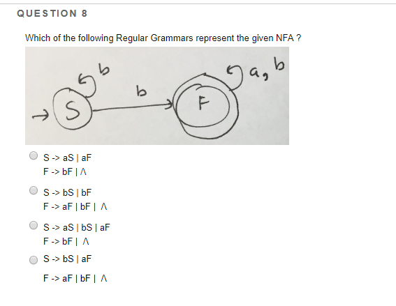 Solved QUESTION 8 Which of the following Regular Grammars | Chegg.com