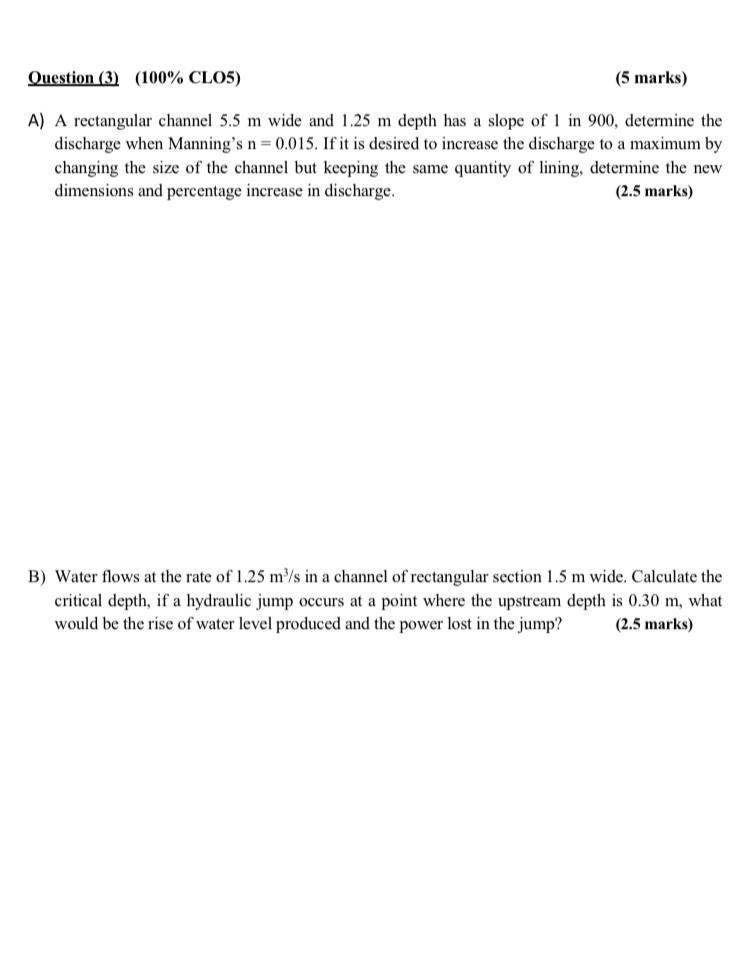 Solved Question (3) (100% CLO5) (5 marks) A) A rectangular | Chegg.com
