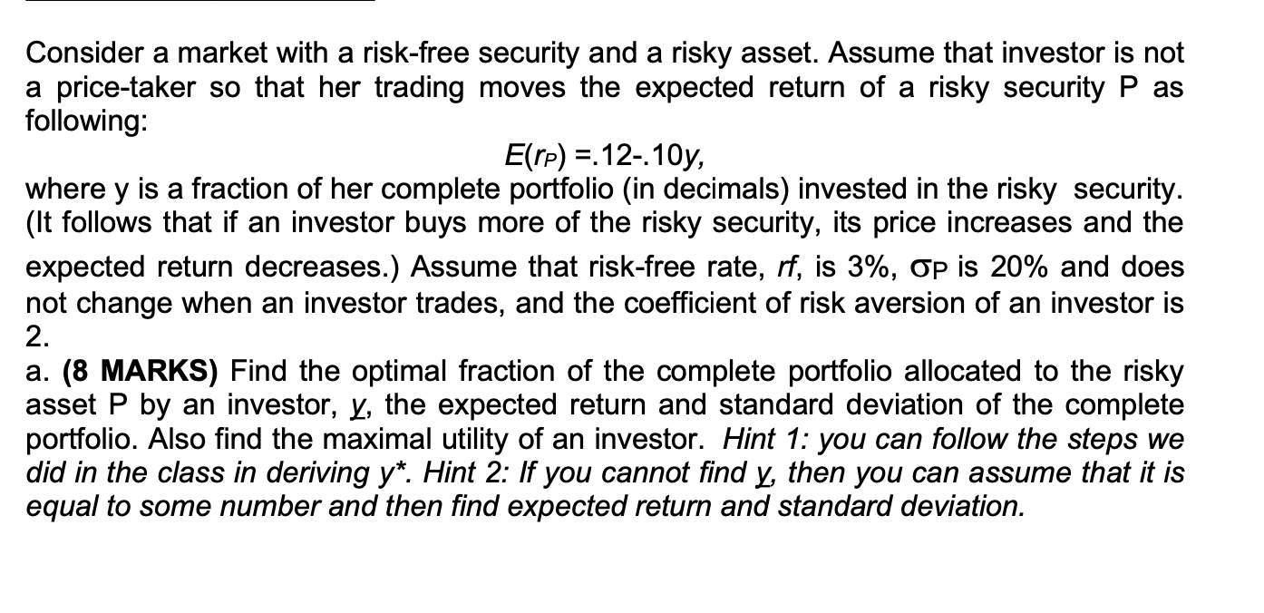 Consider a market with a risk-free security and a | Chegg.com