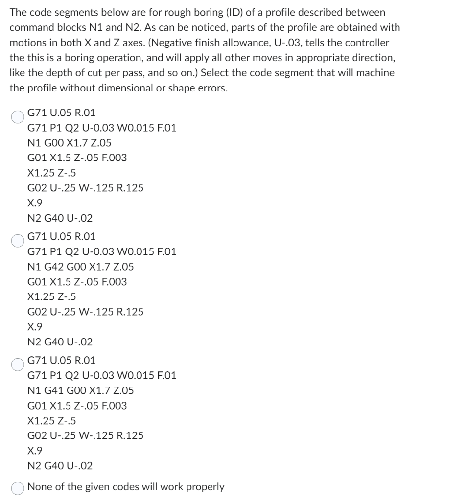 Solved The code segments below are for rough boring (ID) of | Chegg.com