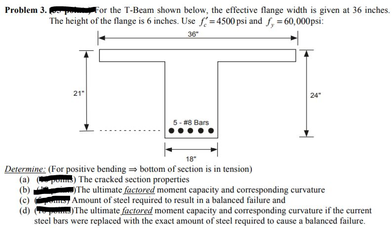 Solved Problem 3. For the T-Beam shown below, the effective | Chegg.com