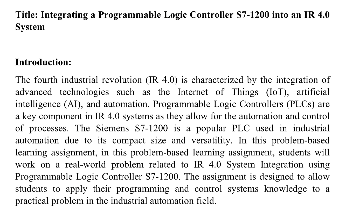 Solved Title: Integrating a Programmable Logic Controller | Chegg.com