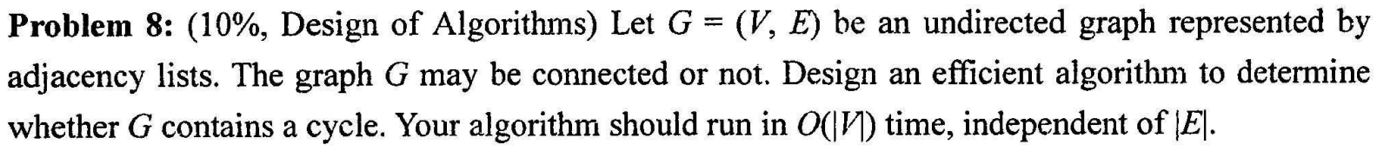 Solved Problem 8: (10%, Design of Algorithms) Let G = (V, E) | Chegg.com