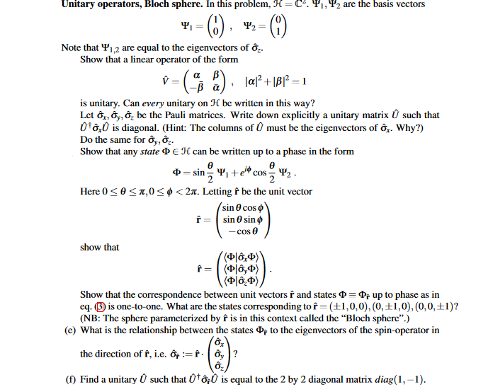 Solved Unitary operators, Bloch sphere. In this problem, | Chegg.com