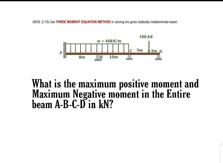 Solved (NOS. 2-15) Use THREE MOMENT EQUATION METHOD in | Chegg.com