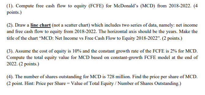 Solved (1). Compute free cash flow to equity (FCFE) for | Chegg.com
