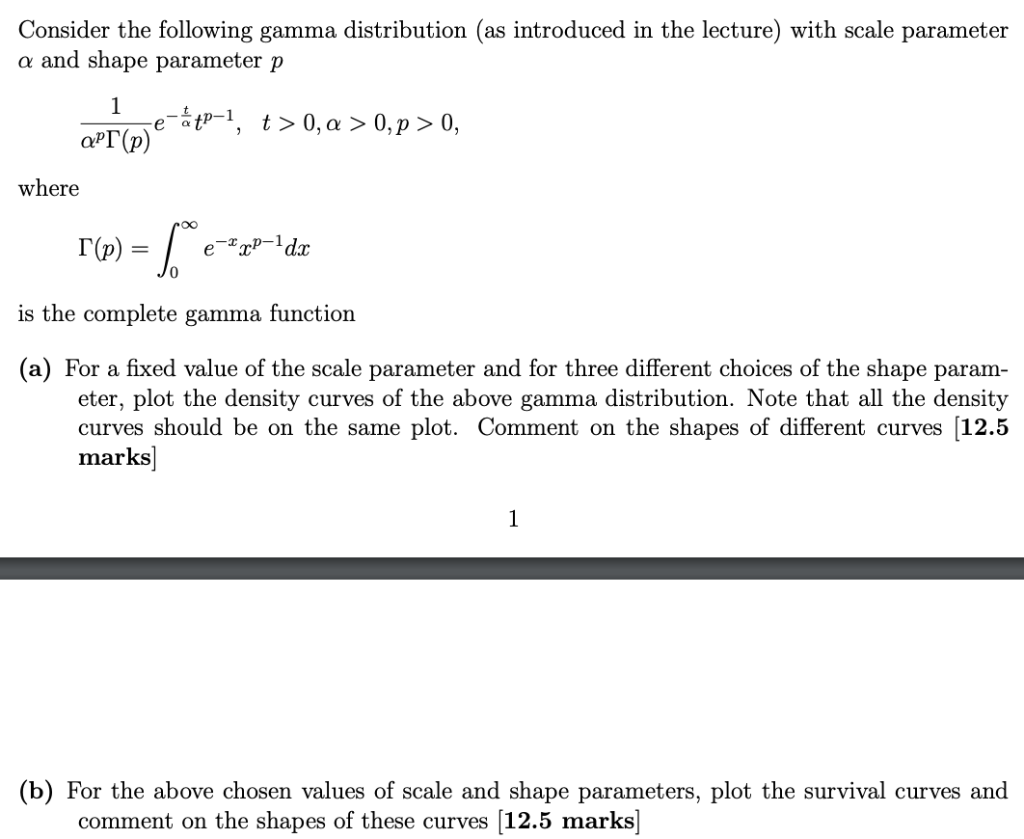 Solved Consider the following gamma distribution (as | Chegg.com