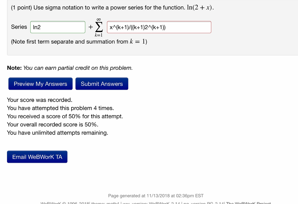 Solved (1 point) Use sigma notation to write a power series | Chegg.com Solved (1 point) Use sigma notation to write a power series | Chegg.com