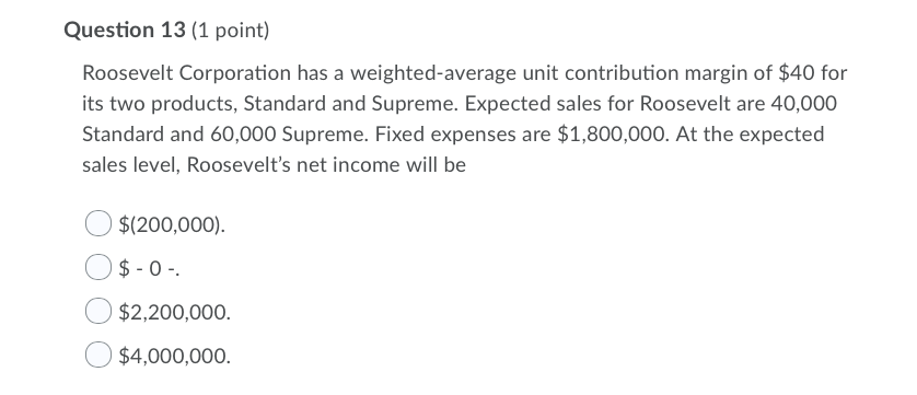Solved Question 11 (1 point) Sales mix is the relative | Chegg.com