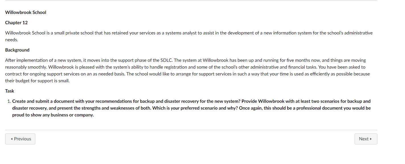 Solved Willowbrook School Chapter 12 Willowbrook School is a | Chegg.com
