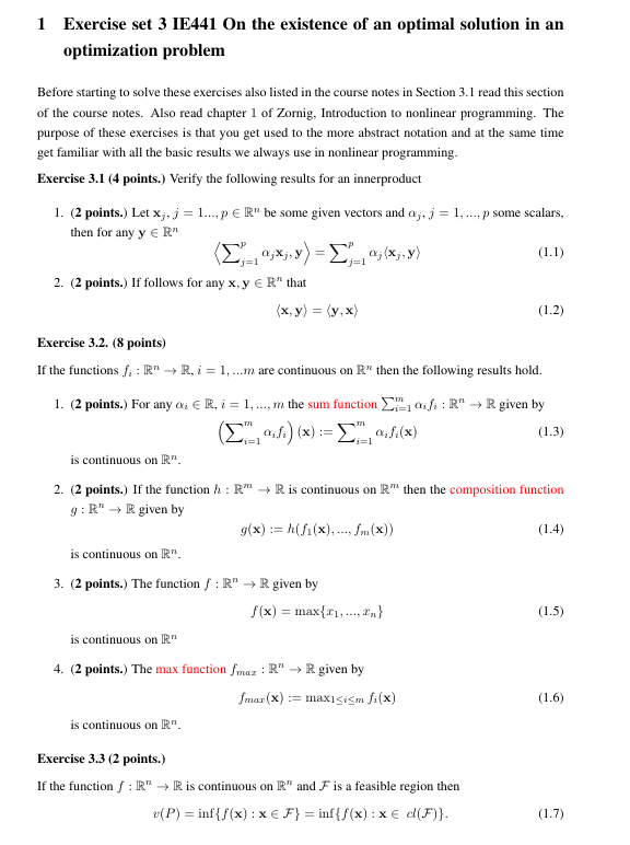 1 ﻿Exercise set 3 IE441 On ﻿the existence of an | Chegg.com