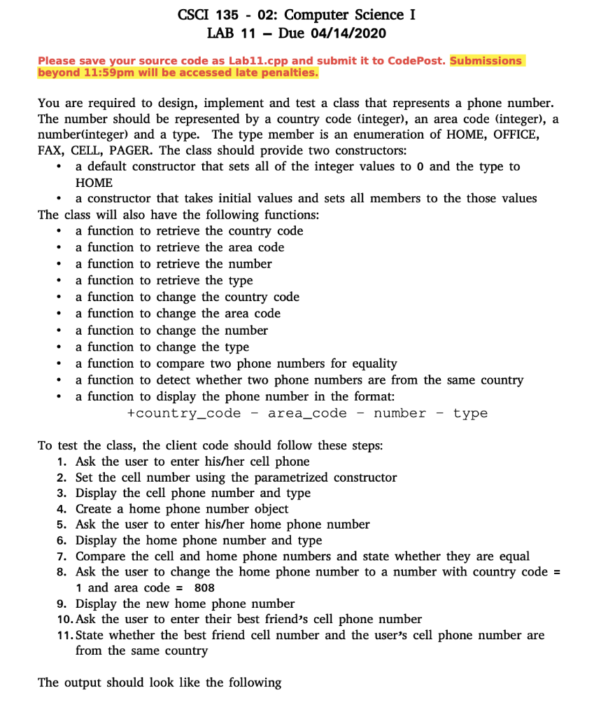 Solved CSCI 135 - 02: Computer Science I LAB 11 - Due | Chegg.com