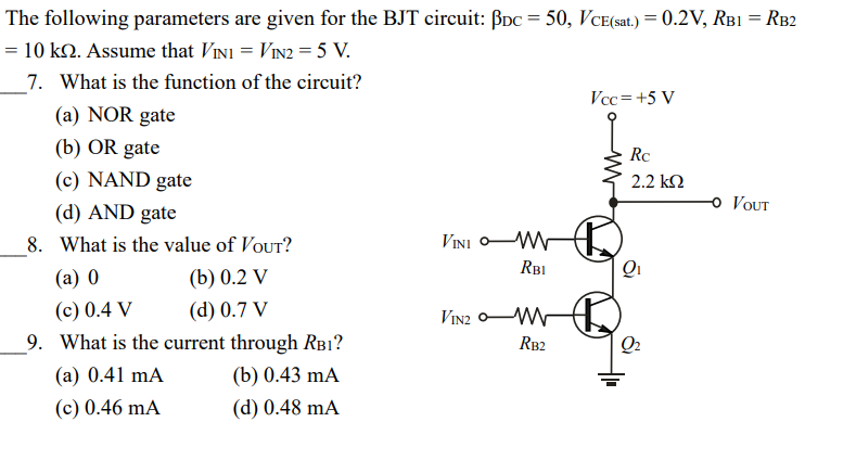 Solved The following parameters are given for the BJT | Chegg.com