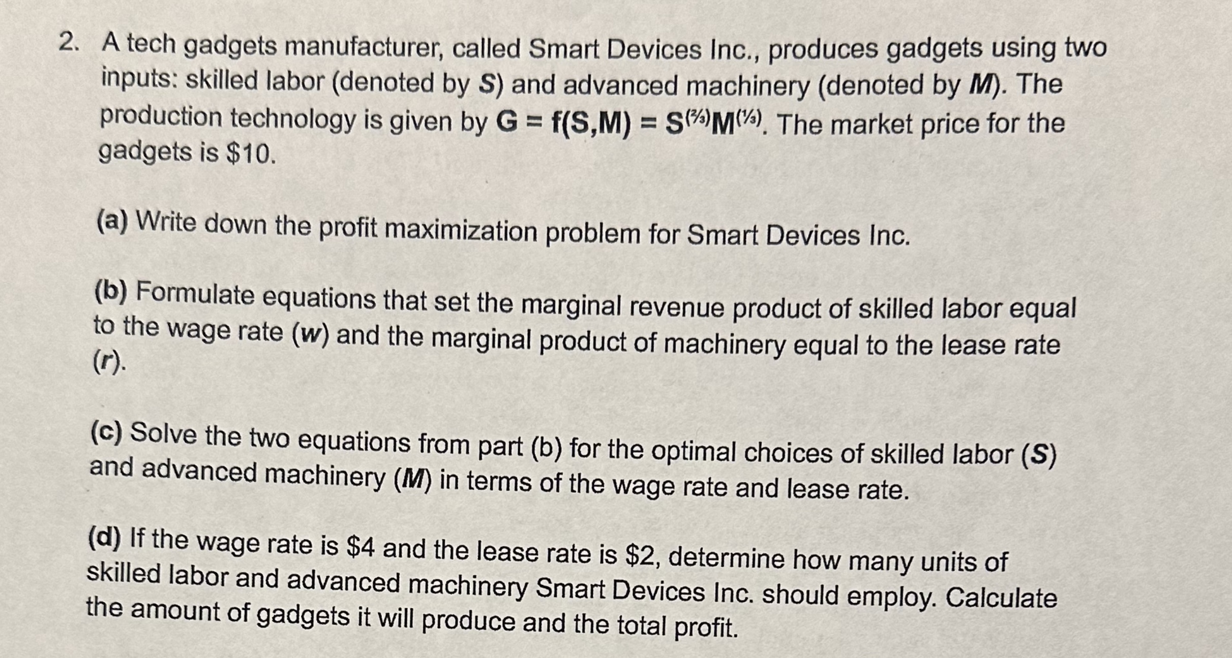Solved A tech gadgets manufacturer, called Smart Devices | Chegg.com